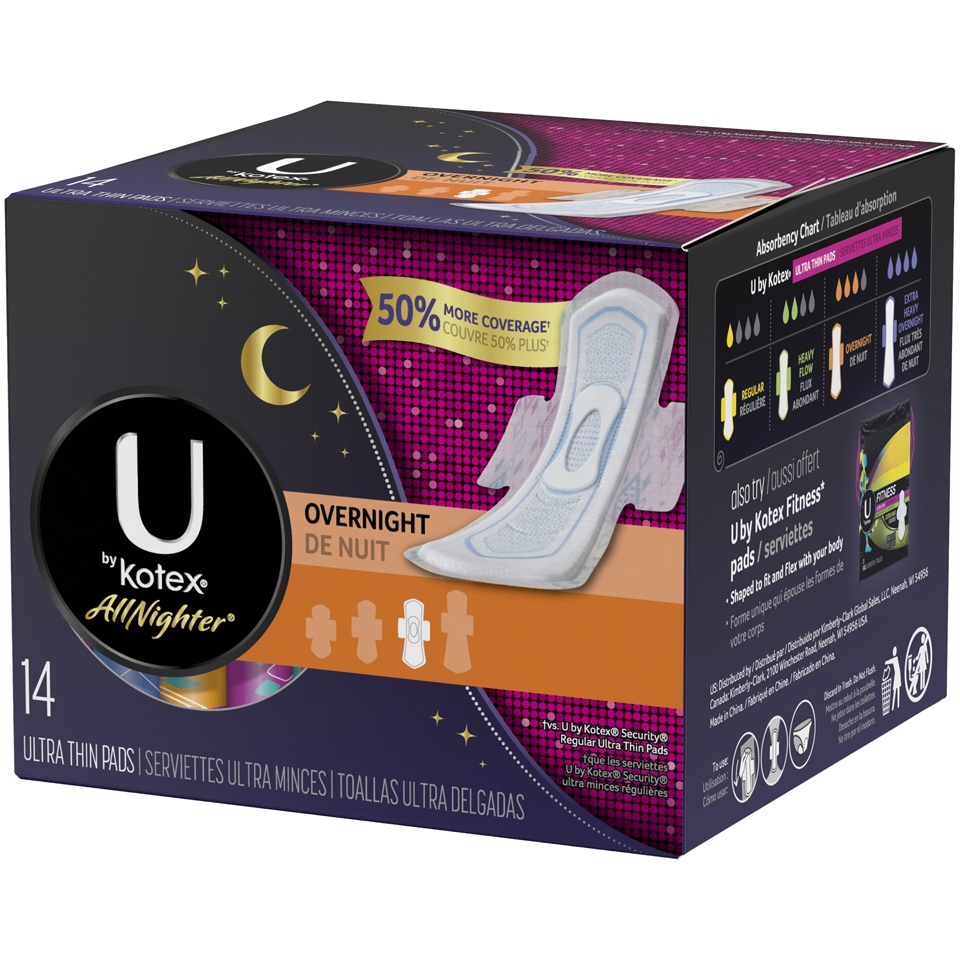 U by Kotex All Nighter Ultra Thin Overnight Pads With Wings 14 ct | Shipt