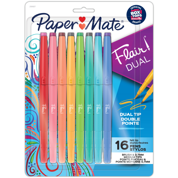 Paper Mate Flair Dual Felt-Tip Pens, Pack Of 16 Pens, Brush And Medium ...
