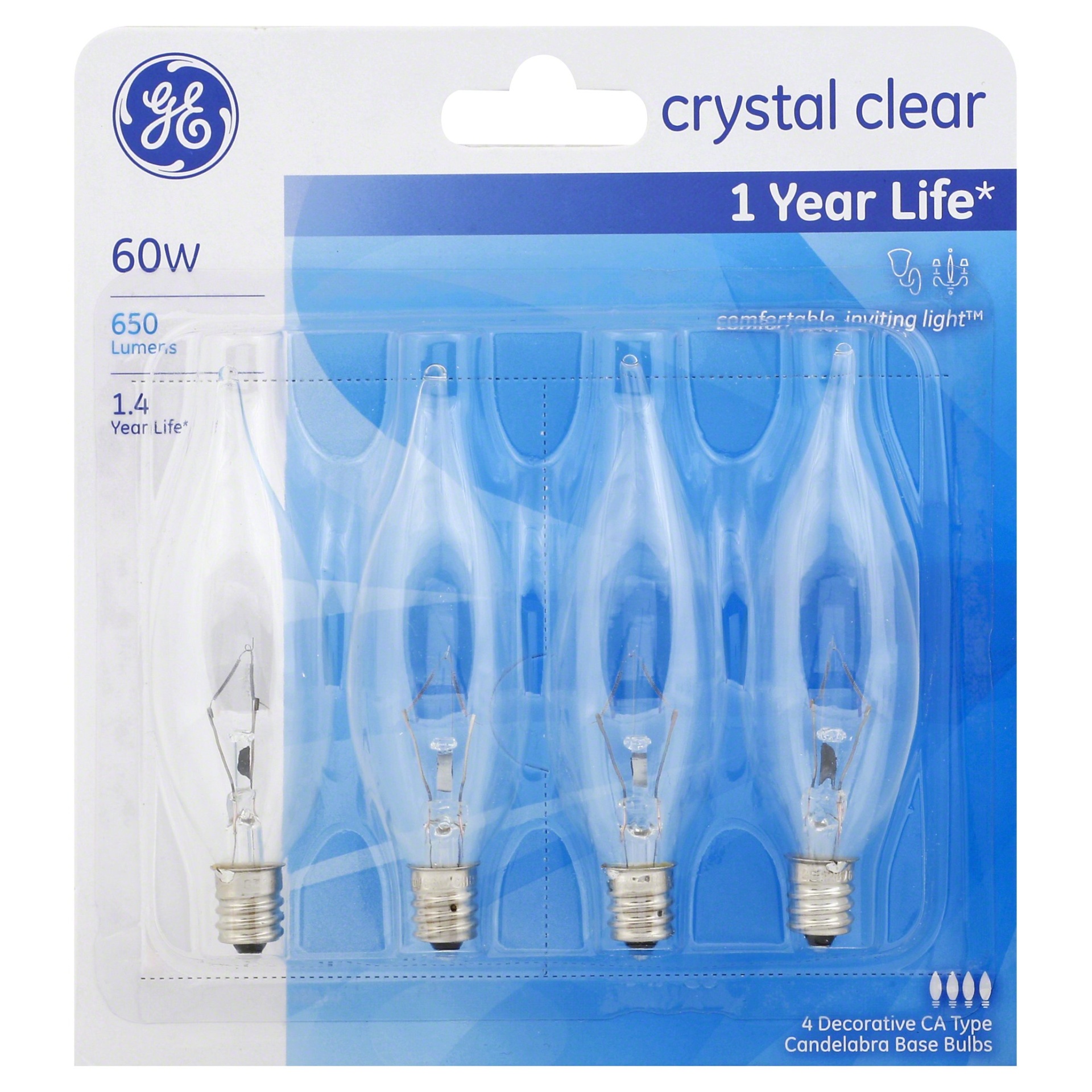 GE Crystal Clear 60watt Bent Tip Candelabra Base Light Bulbs 4 ct | Shipt