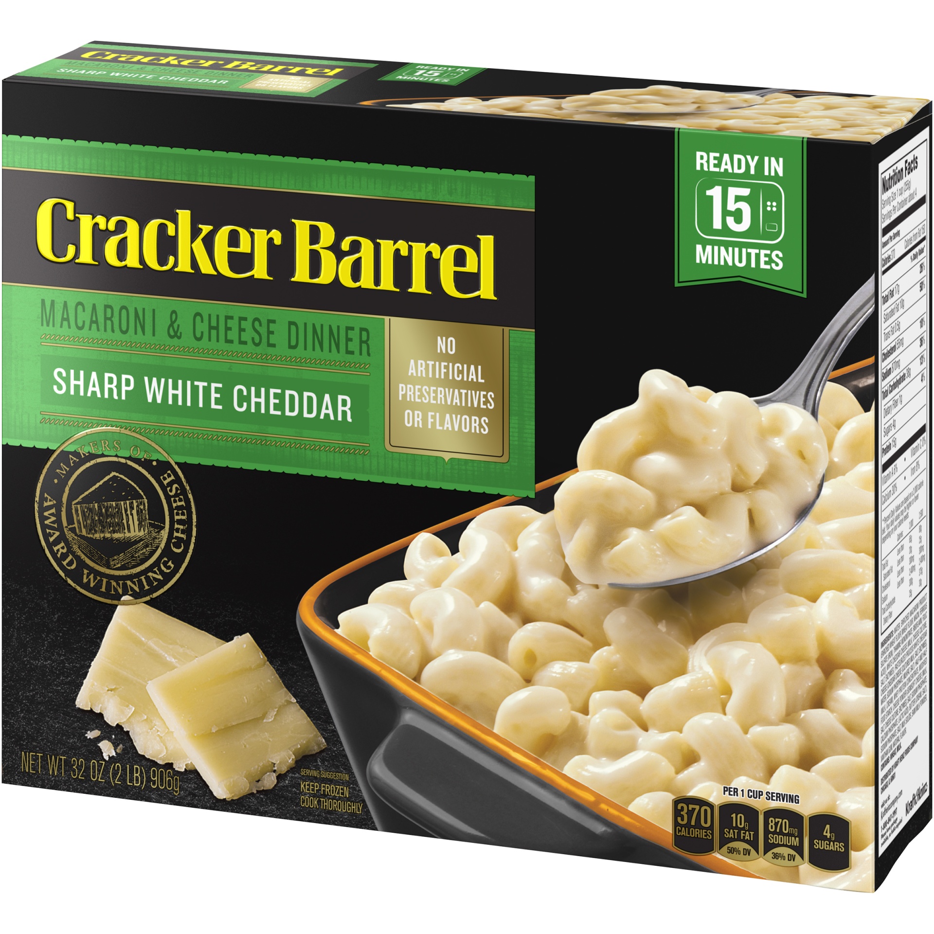 Cracker Barrel Sharp White Cheddar Macaroni & Cheese Frozen Dinner 32 ...