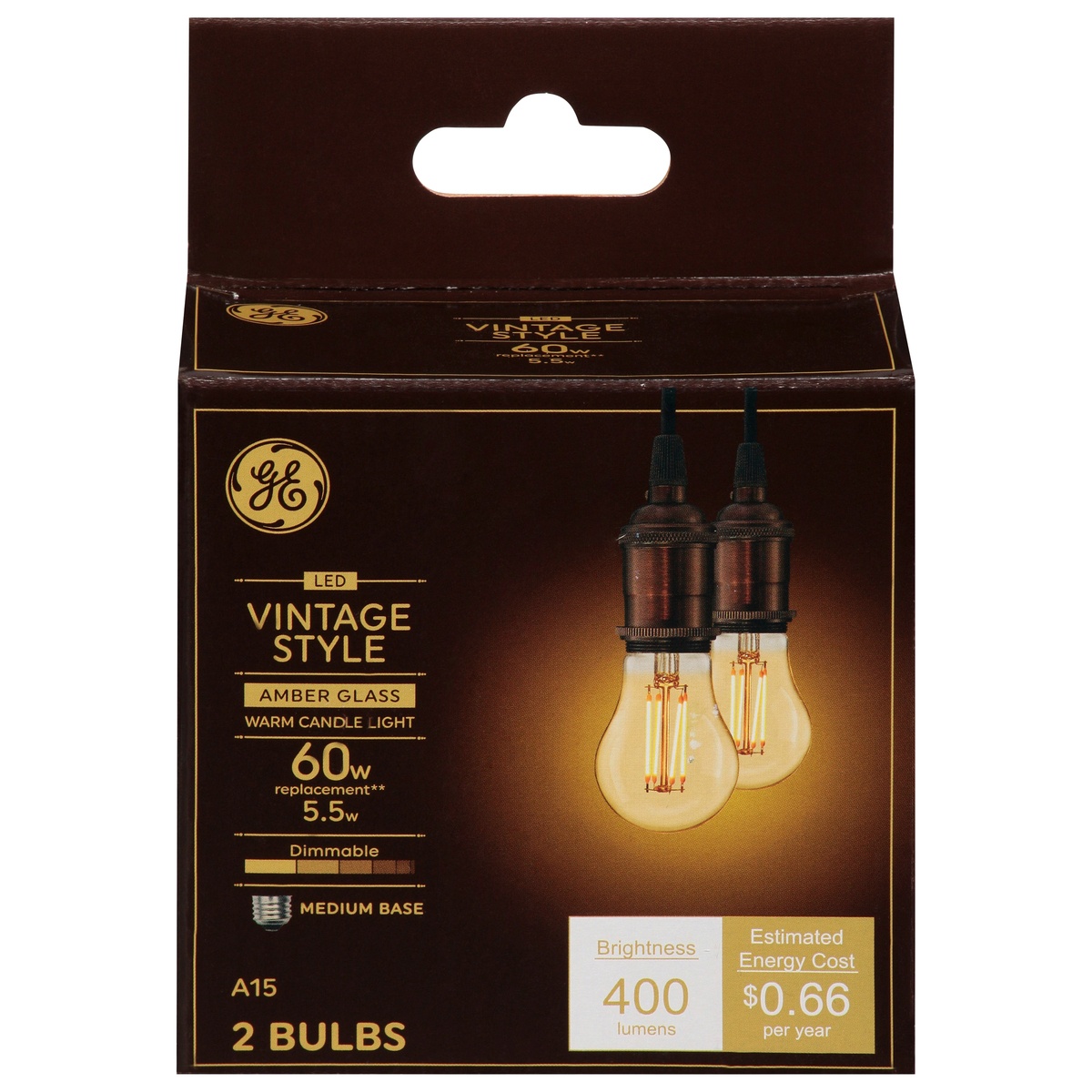 GE Vintage Style 60 Watts Warm Candle Light Amber Glass LED Light Bulbs ...