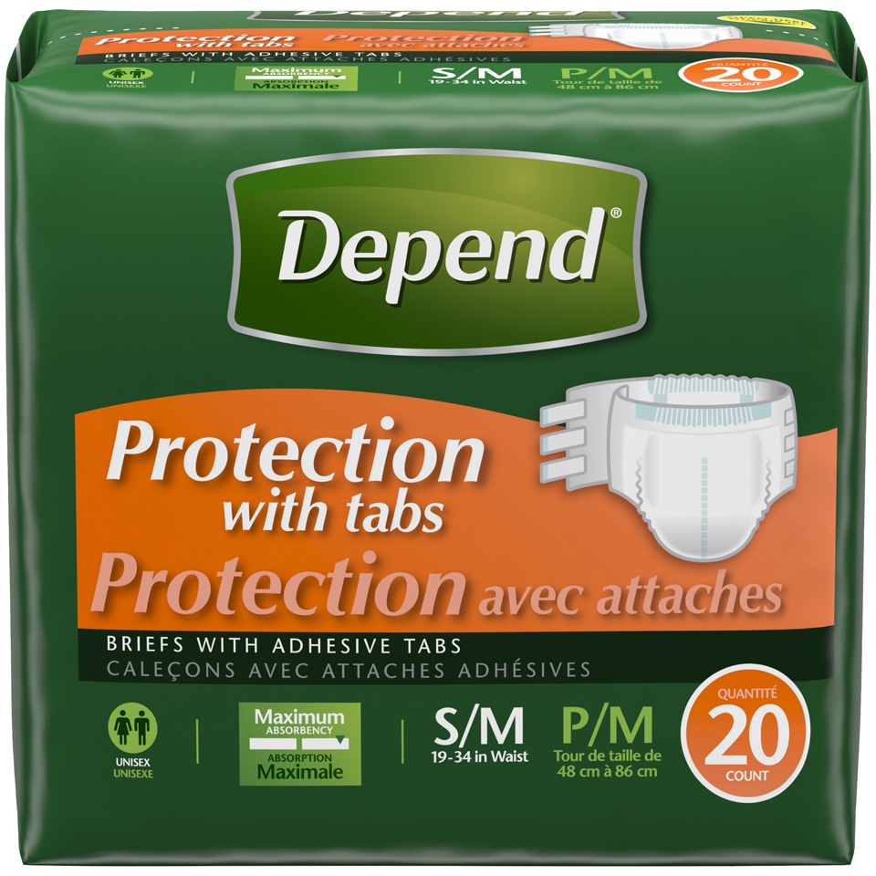 Depend Protection With Tabs Maximum Absorbency Briefs S/m 20 Ct Pack 20 ...