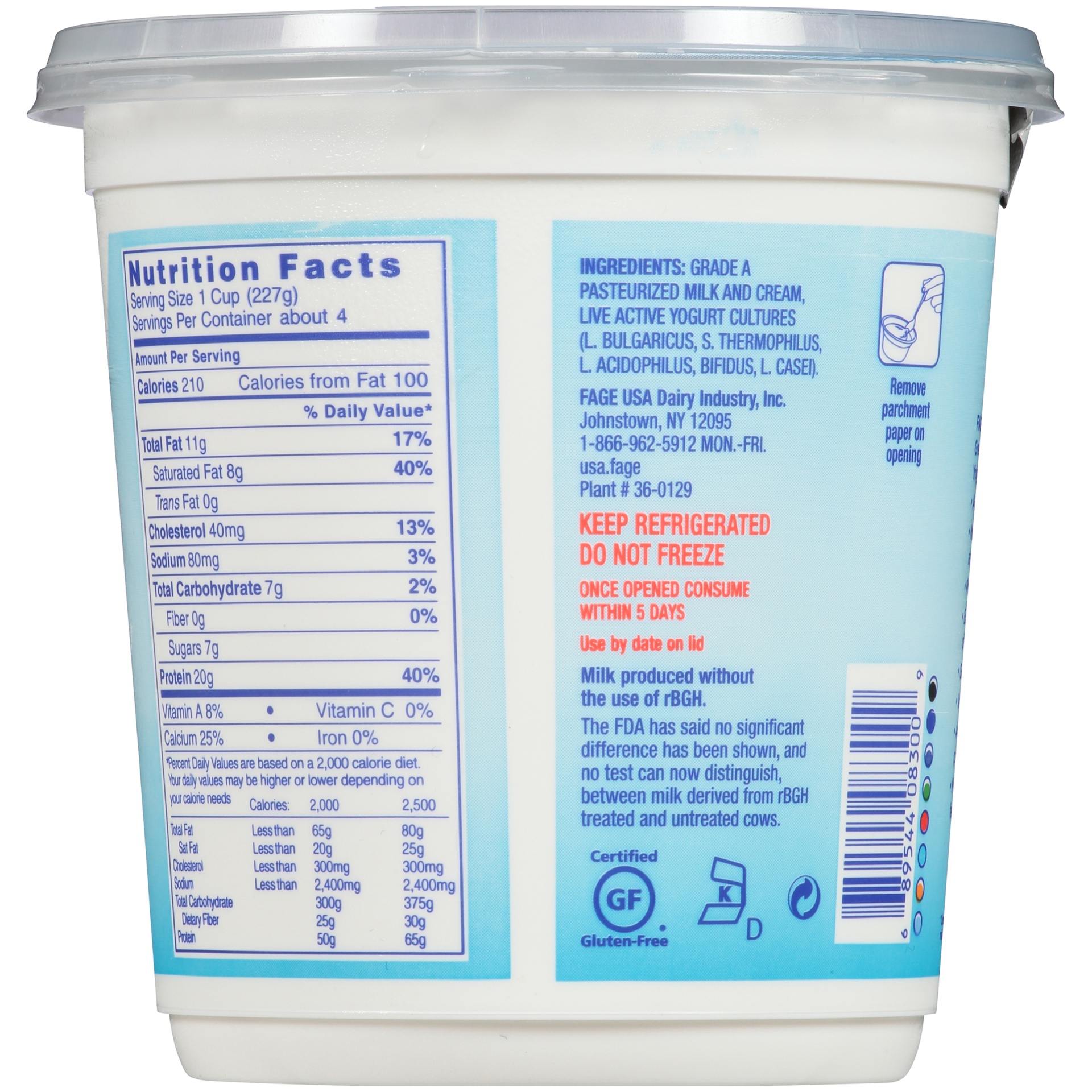 Fage Total 5% Milkfat All Natural Whole Milk Greek Strained Yogurt 35.3 ...