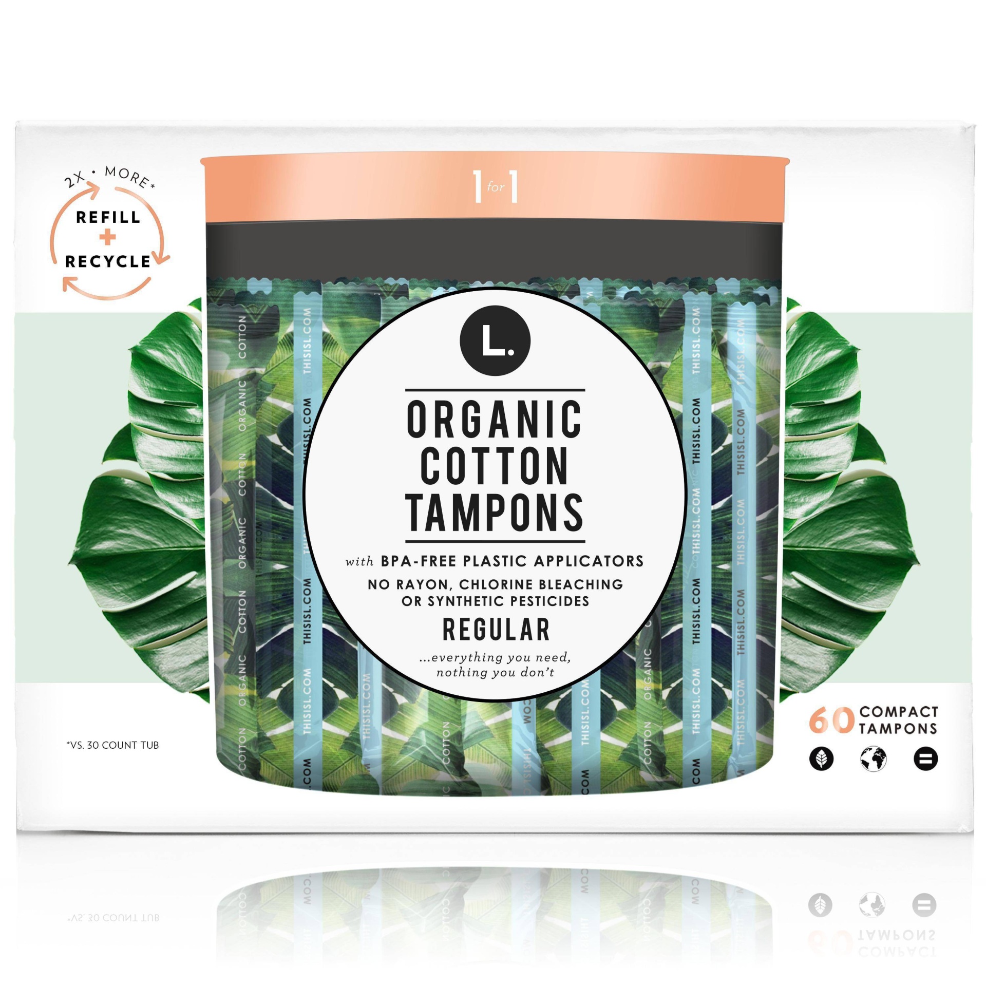 L. Organic Cotton Regular Absorbency Tampons 60 ct | Shipt