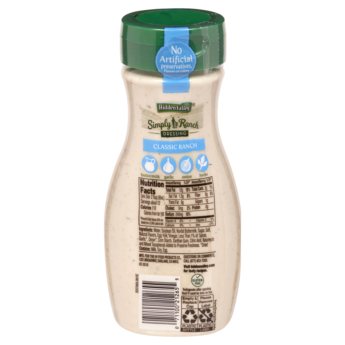 Hidden Valley Gluten Free Simply Ranch Classic Ranch Salad Dressing 12 ...