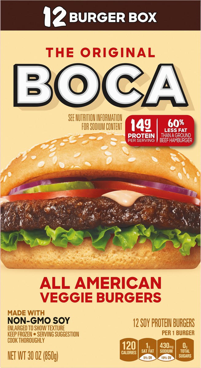 BOCA All American Veggie Burgers with Non-GMO Soy, 12 ct Box 12 ct | shipt