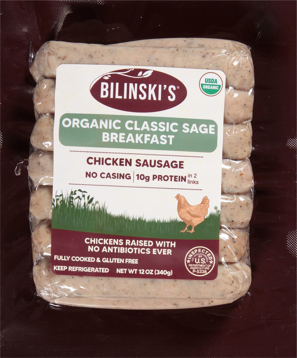 Bilinski's Organic Classic Sage Breakfast Chicken Sausage 12 oz 12 oz ...