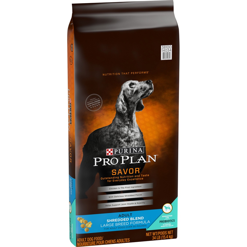 Pro Plan Savor Shredded Blend Chicken & Rice Large Breed Dog Food 34 lb ...
