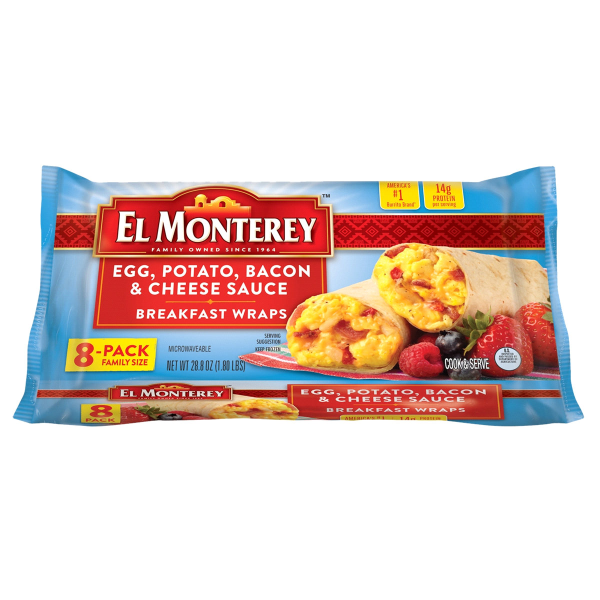 El Monterey Breakfast Wraps Egg, Potato, Bacon & Cheese Sauce 28.8 oz ...
