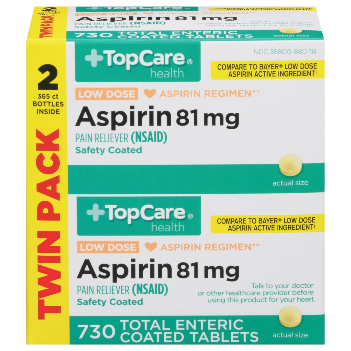 TopCare Health Low Dose Asprin 81Mg Tablets Twin Pack 365 ct | Shipt