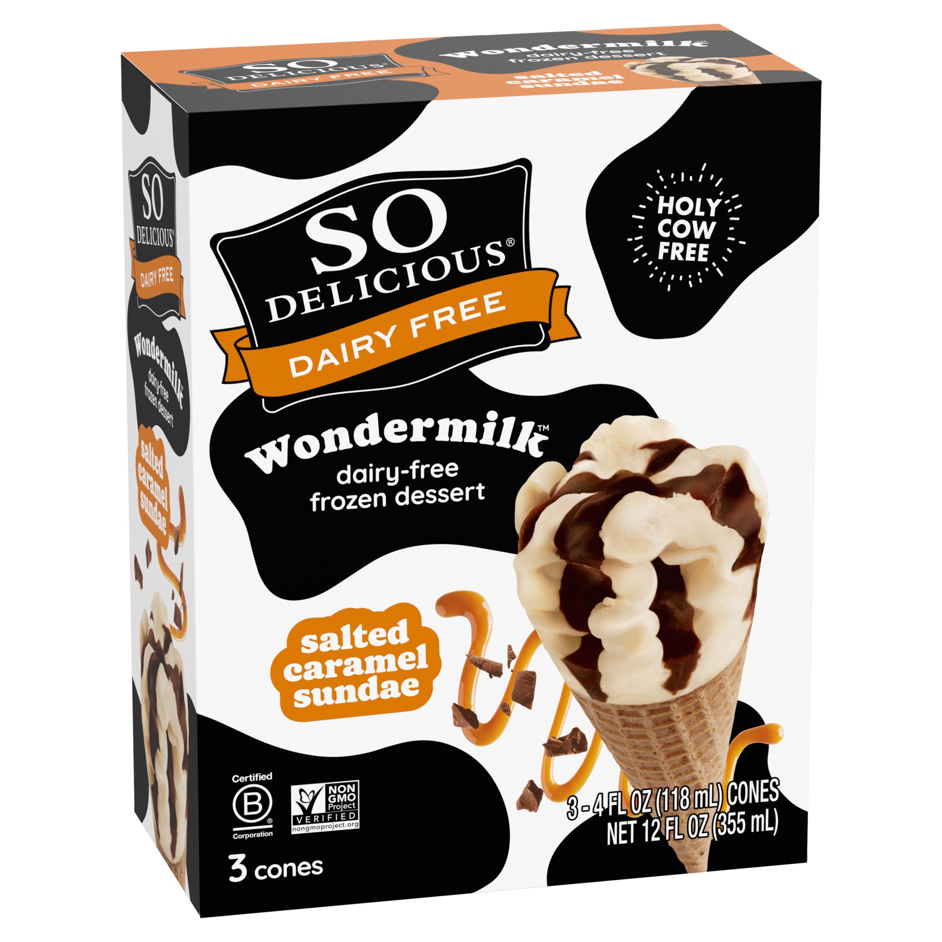 So Delicious Plant Based Blend Frozen Dessert Cones, Salted Caramel Sundae, Dairy Free, Vegan ...