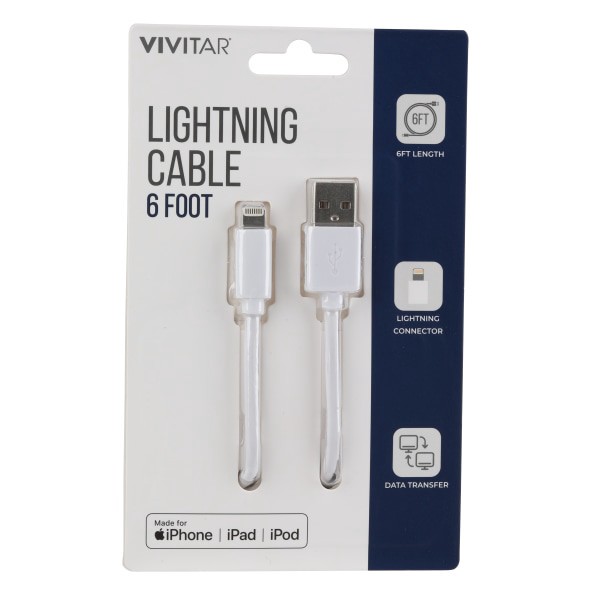 Vivitar Lightning To Usb-A Cable, 6', Black, Nil1006-Wht-Stk-24 1 ct ...