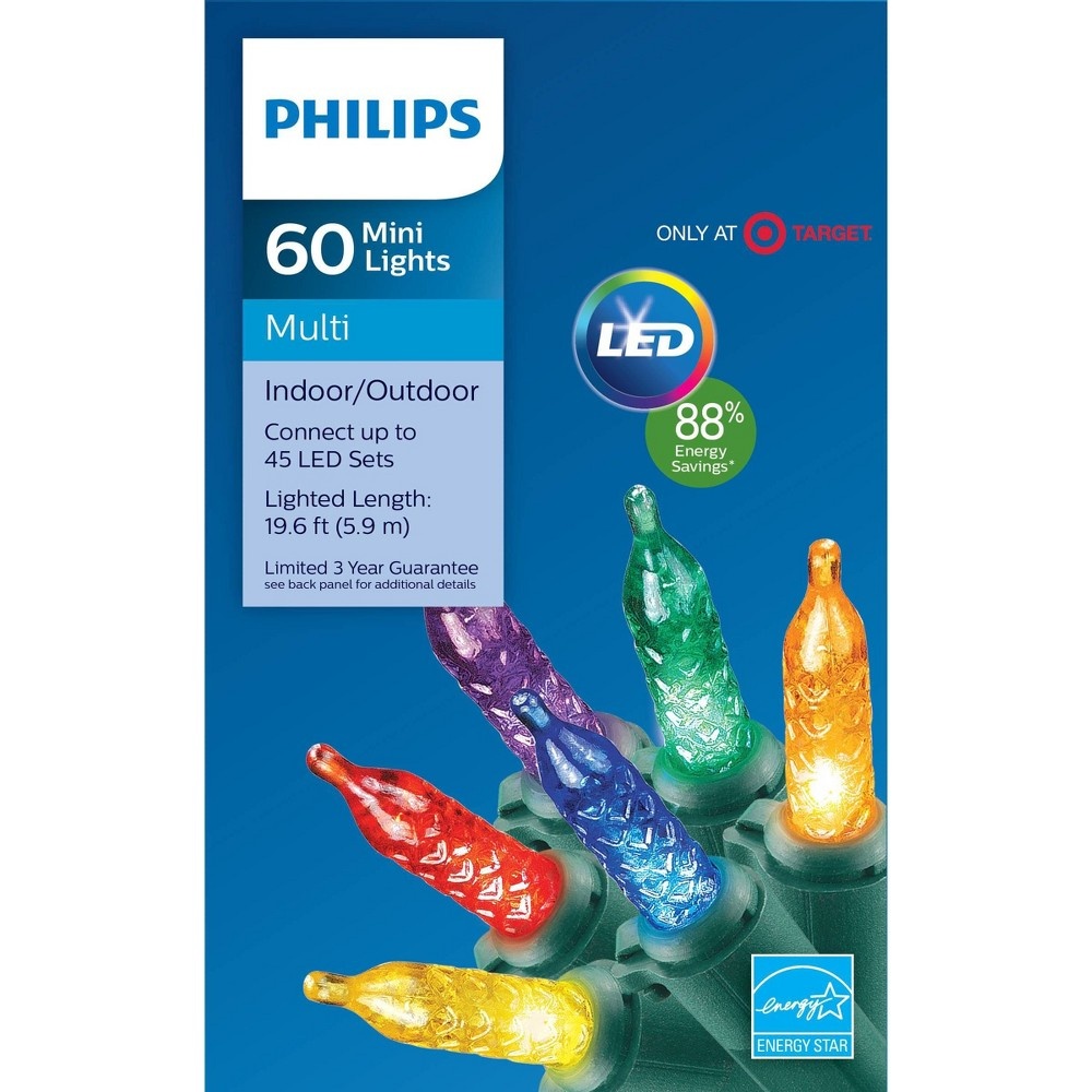Philips LED Christmas Smooth Mini String Lights Multicolored 60 ct | Shipt