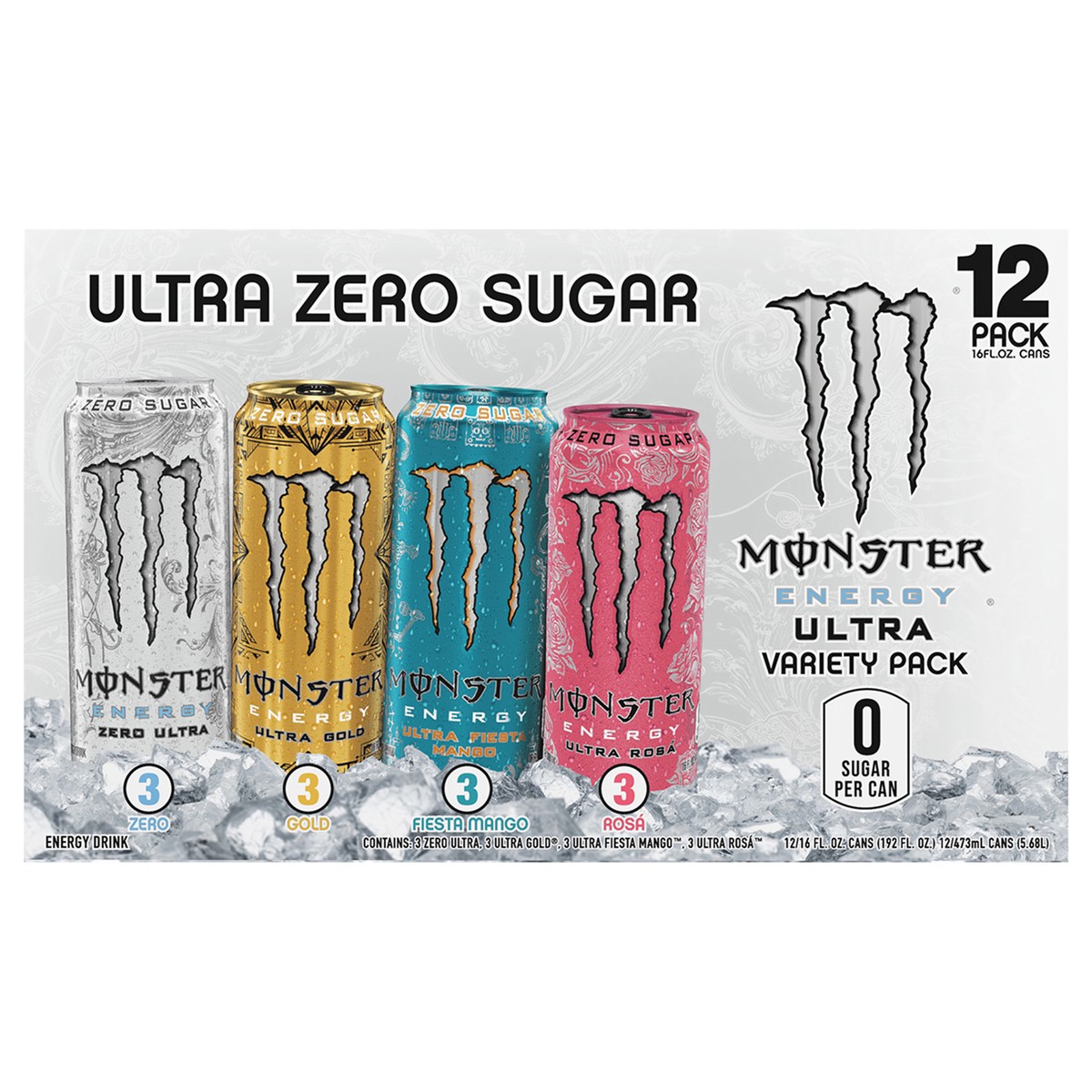 Monster Energy Zero Sugar Ultra Assorted Energy Drink Variety Pack 12 ...