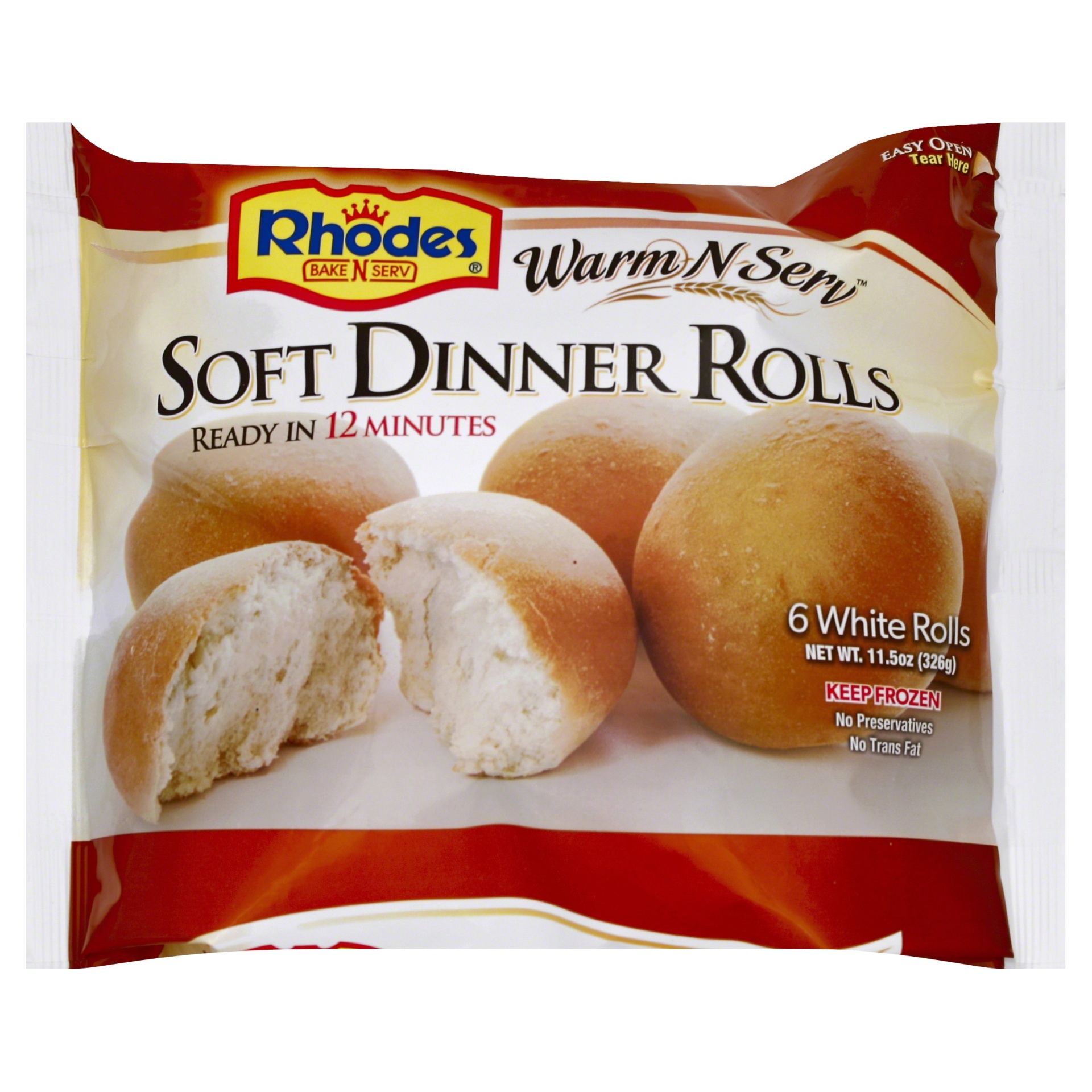 Rhodes Bake-N-Serv Warm-N-Serv Soft Yeast White Rolls 6 ct Bag 11.4 oz ...