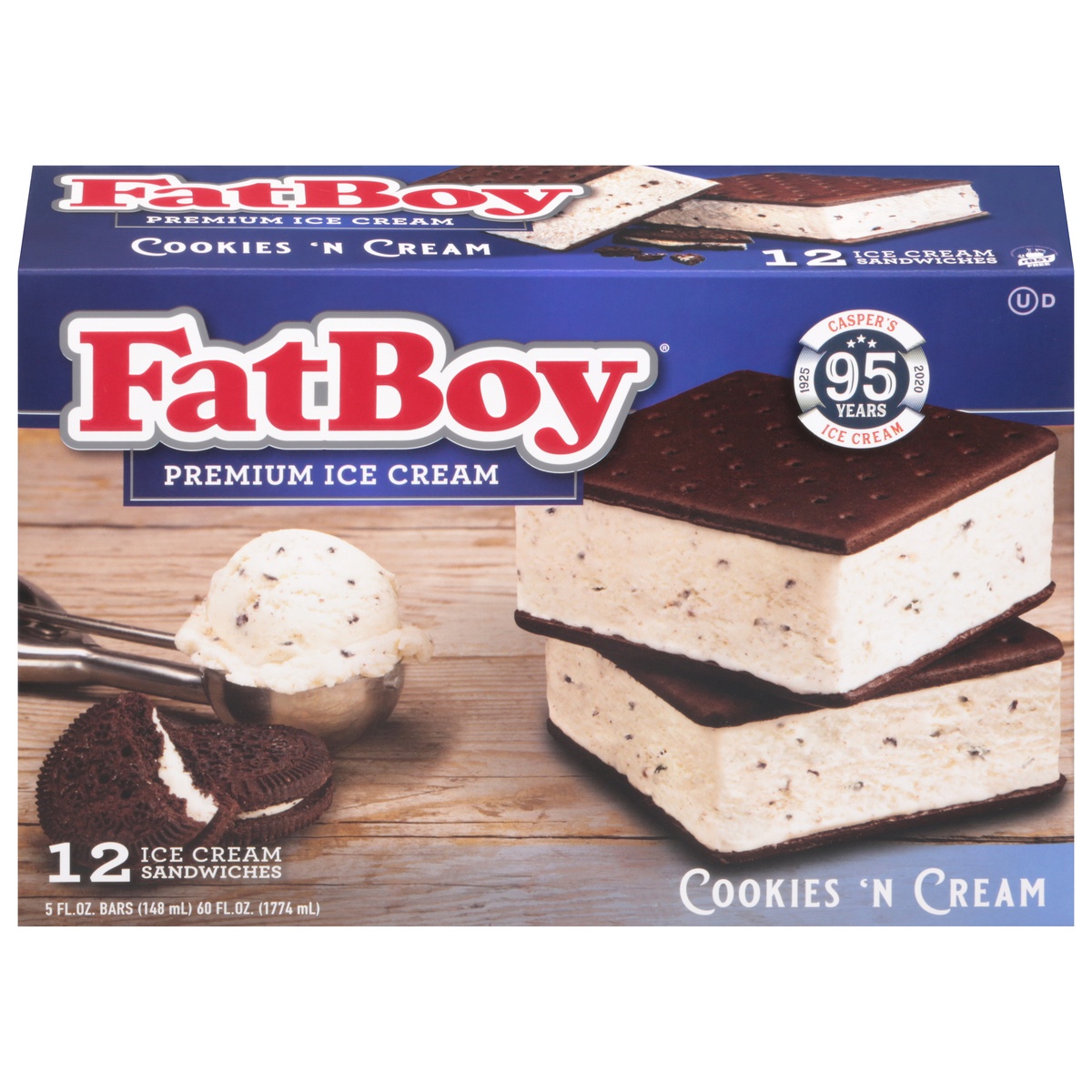 Fat Boy Cookies 'N Cream Ice Cream Sandwiches 12 - 5 fl oz Bars 12 ct ...