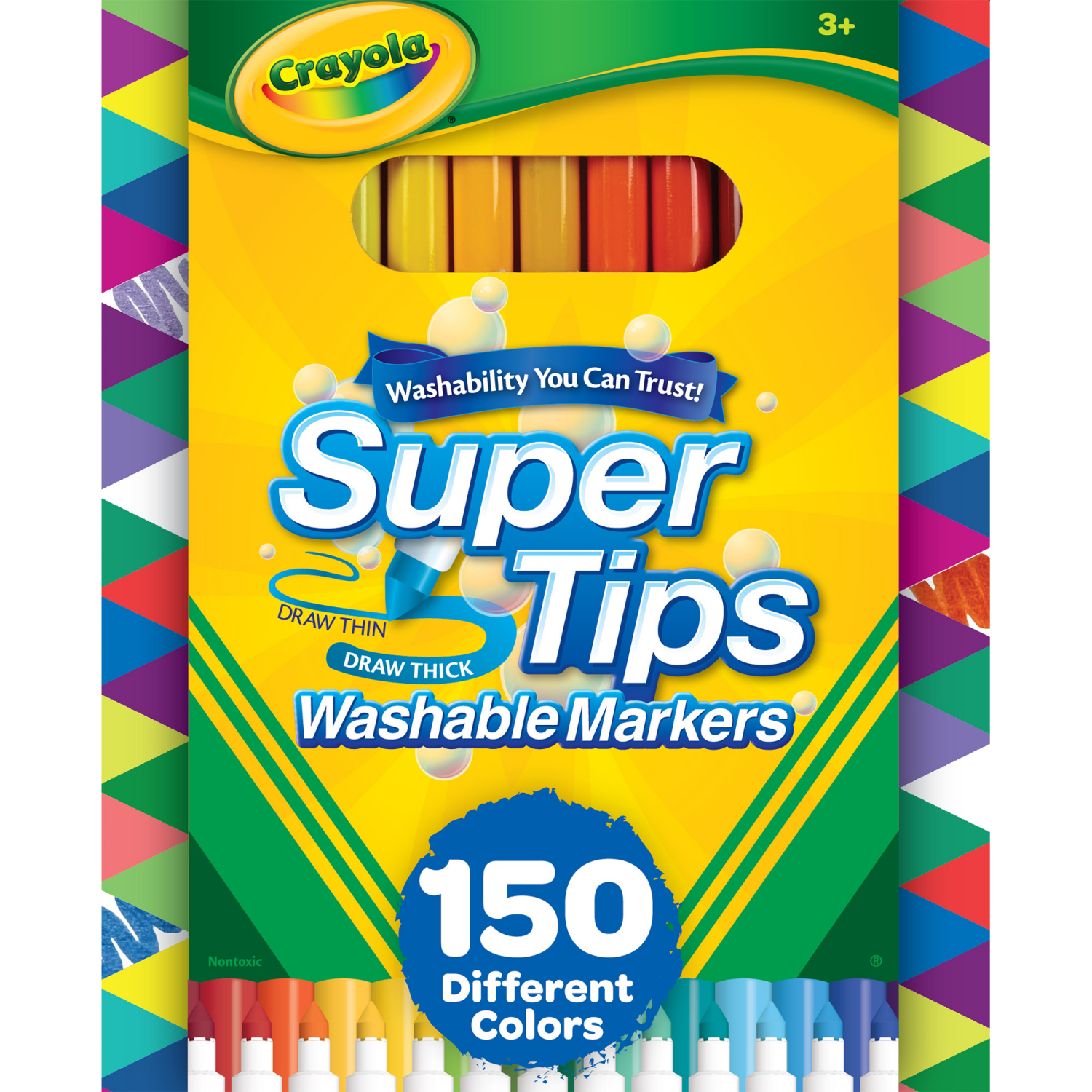 Crayola Super Tips Marker Set (150ct), 2-In-1 Fine Point & Broad Line ...