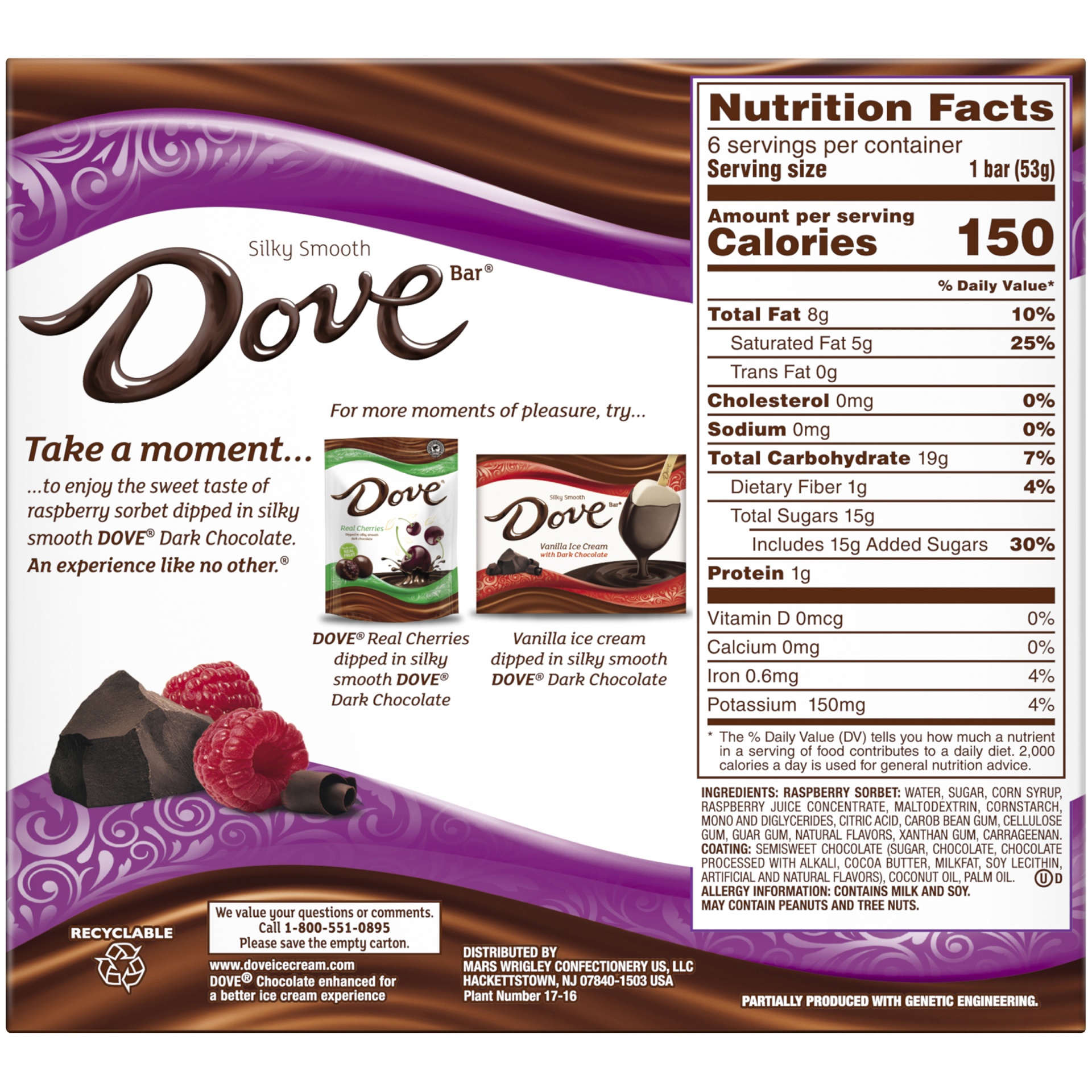 Dove Raspberry Sorbet With Dark Chocolate 6 ct; 2.6 fl oz | Shipt