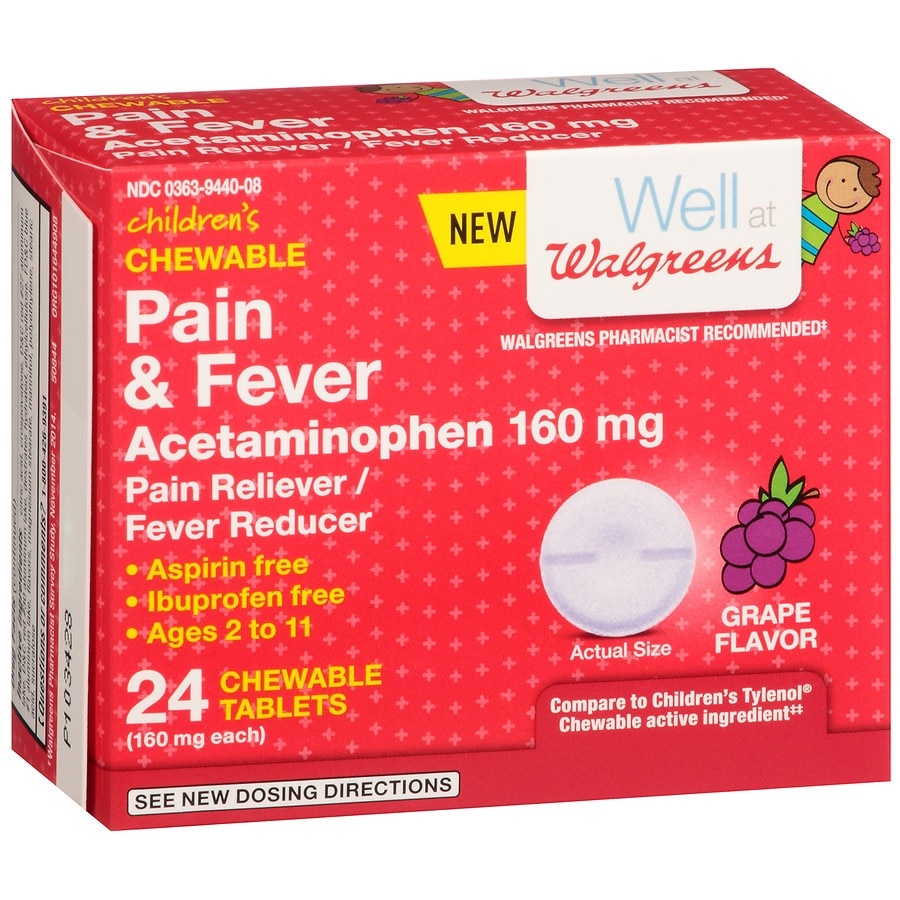 Walgreens Children's Pain & Fever Chewable Tablets Grape 24 ct | Shipt
