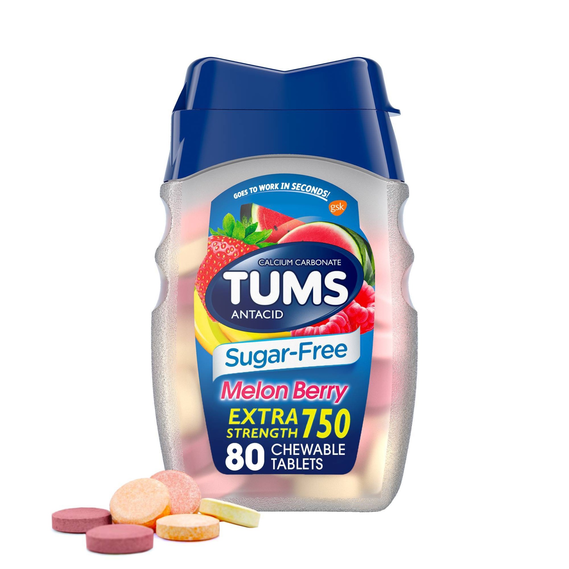 TUMS Extra Strength Antacid Sugar Free Melon Berry Chewable Tablet 80 ...