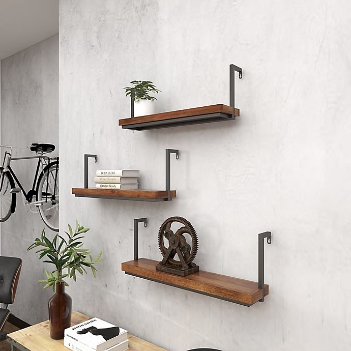 Ridge Road Decor Wood Industrial Wall Shelves - Brown/Multi 3 ct | Shipt