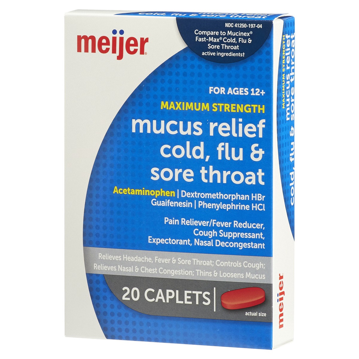 Meijer Mucus Relief Cold, Flu & Sore Throat, 20 Caplets 20 ct | Shipt