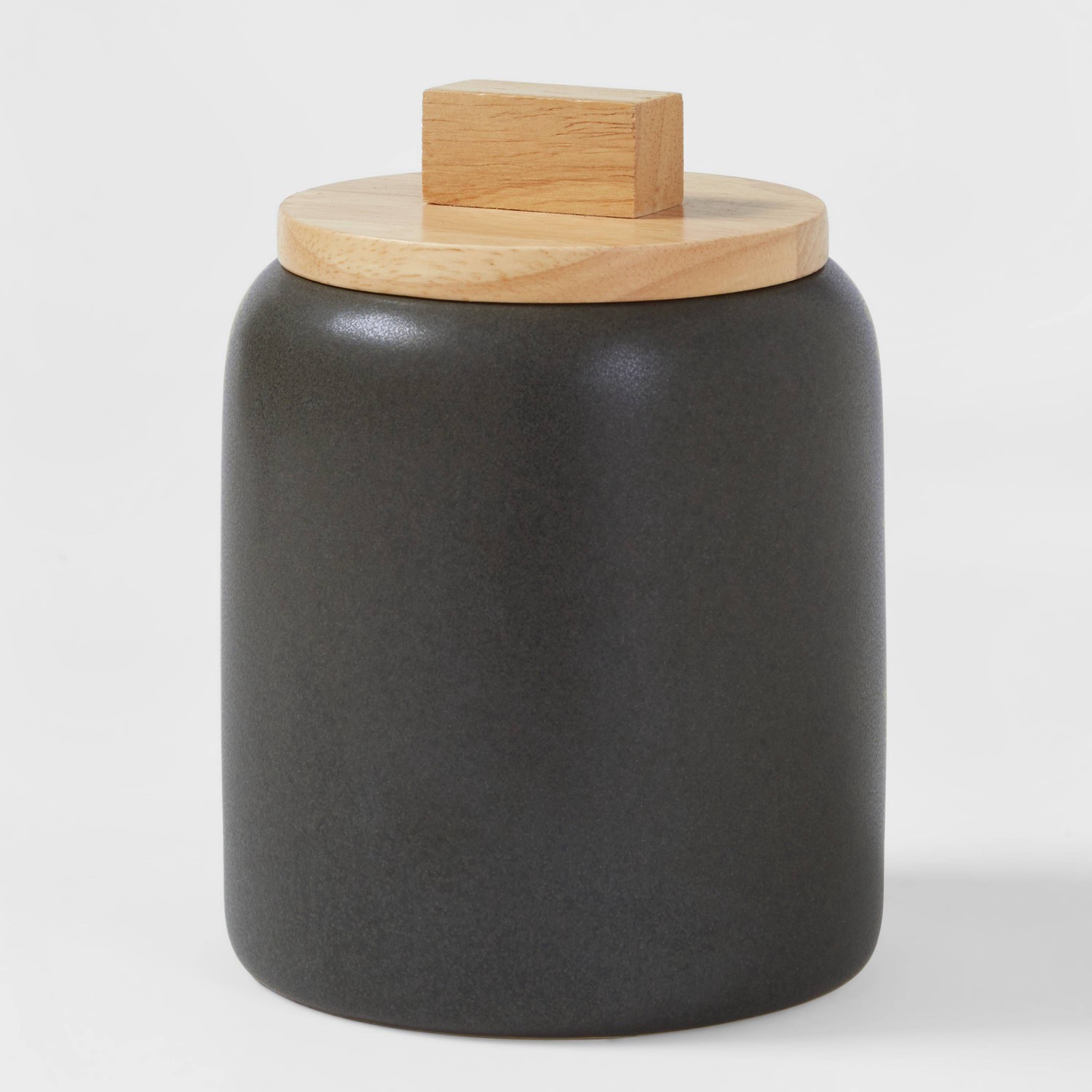 Small Stoneware Tilley Food Storage Canister with Wood Lid Black ...