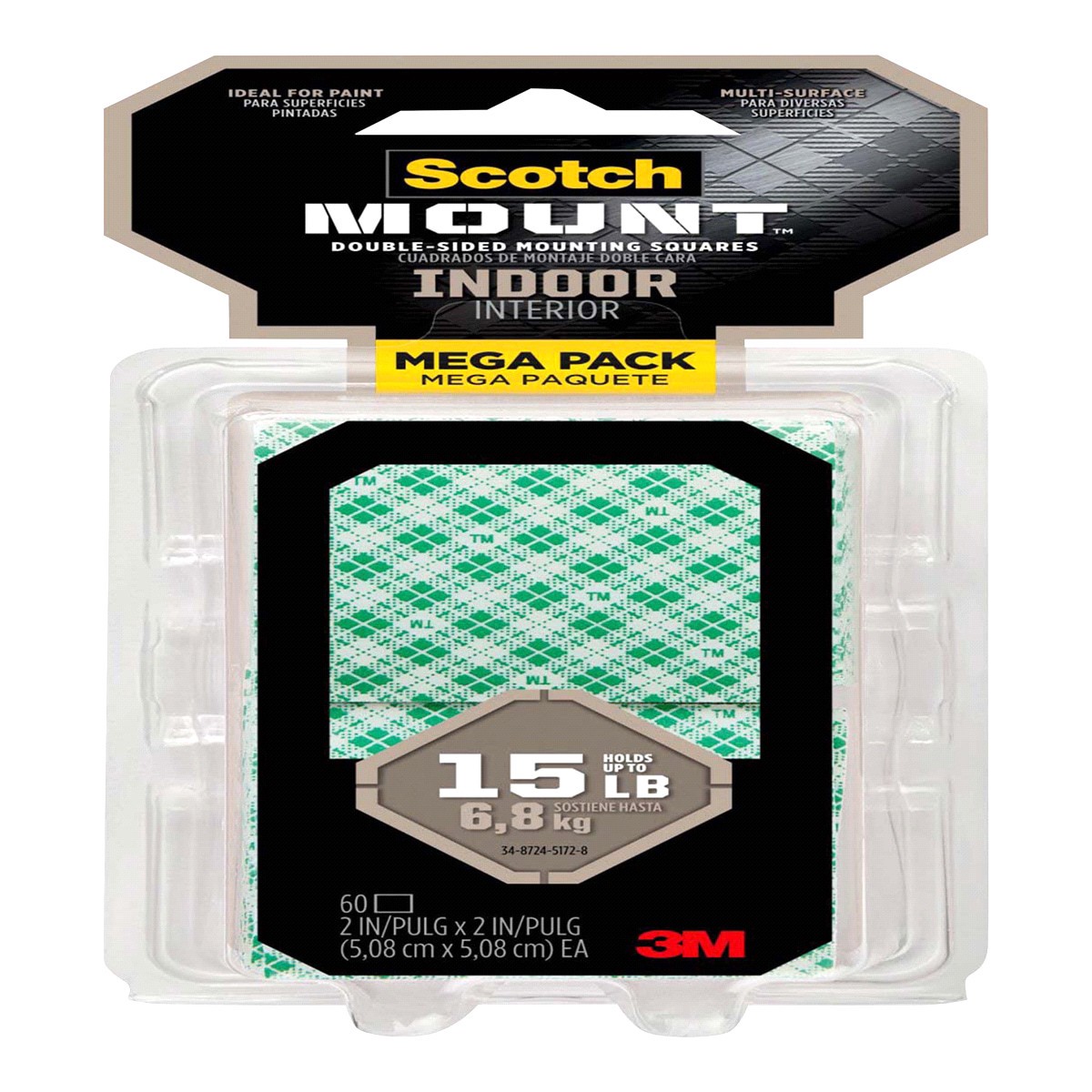 3M Scotch-Mount Indoor Mounting Squares Megapack, 2 in. x 2 in., 60 ...