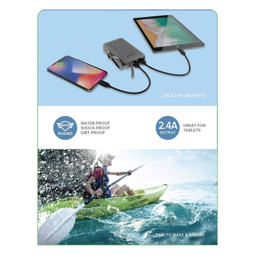 myCharge Adventure H2O Max 10050mAh/2.4A Output Dual USB-A Port Power ...