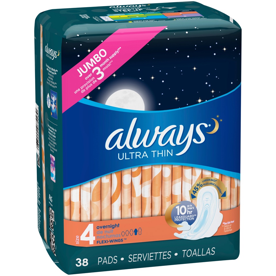 Always Ultra Thin Size 4 Overnight Pads With Flexi-Wings 38 ct | Shipt Always Ultra Thin Size 4 Overnight Pads With Flexi-Wings 38 ct | Shipt