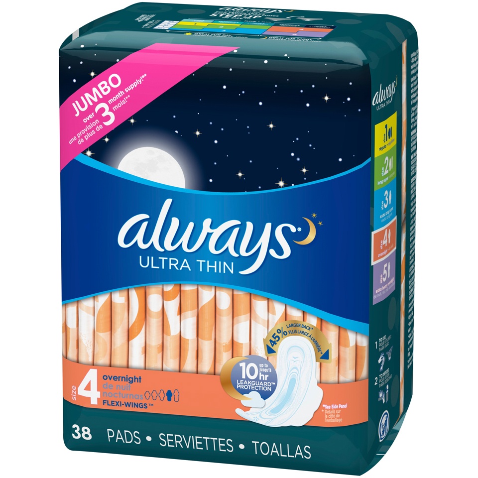 Always Ultra Thin Size 4 Overnight Pads With Flexi-Wings 38 ct | Shipt Always Ultra Thin Size 4 Overnight Pads With Flexi-Wings 38 ct | Shipt