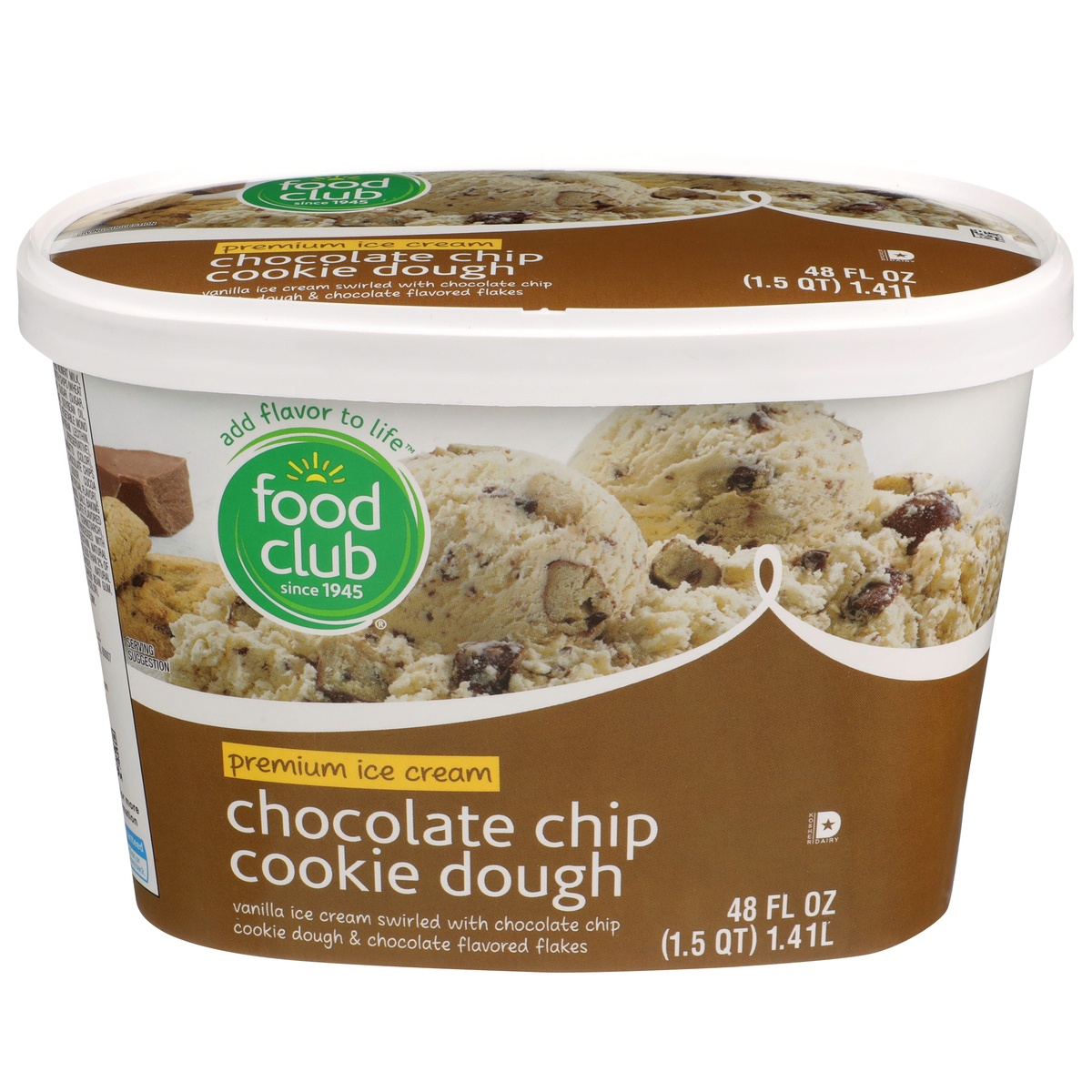 Food Club Chocolate Chip Cookie Dough Vanilla Premium Ice Cream Swirled ...