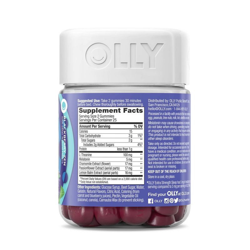 OLLY Extra Strength Sleep Gummies with 5mg Melatonin - Blackberry Zen ...