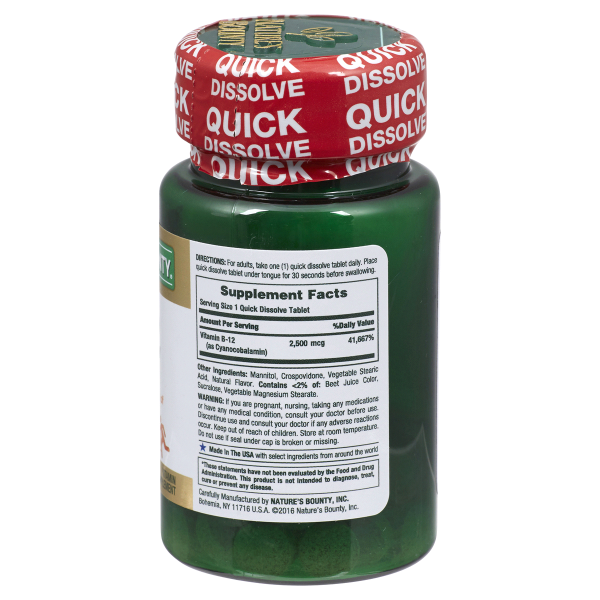 Nature's Bounty Vitamin B-12, Quick Dissolve, 2500 mcg, Quick Dissolve ...