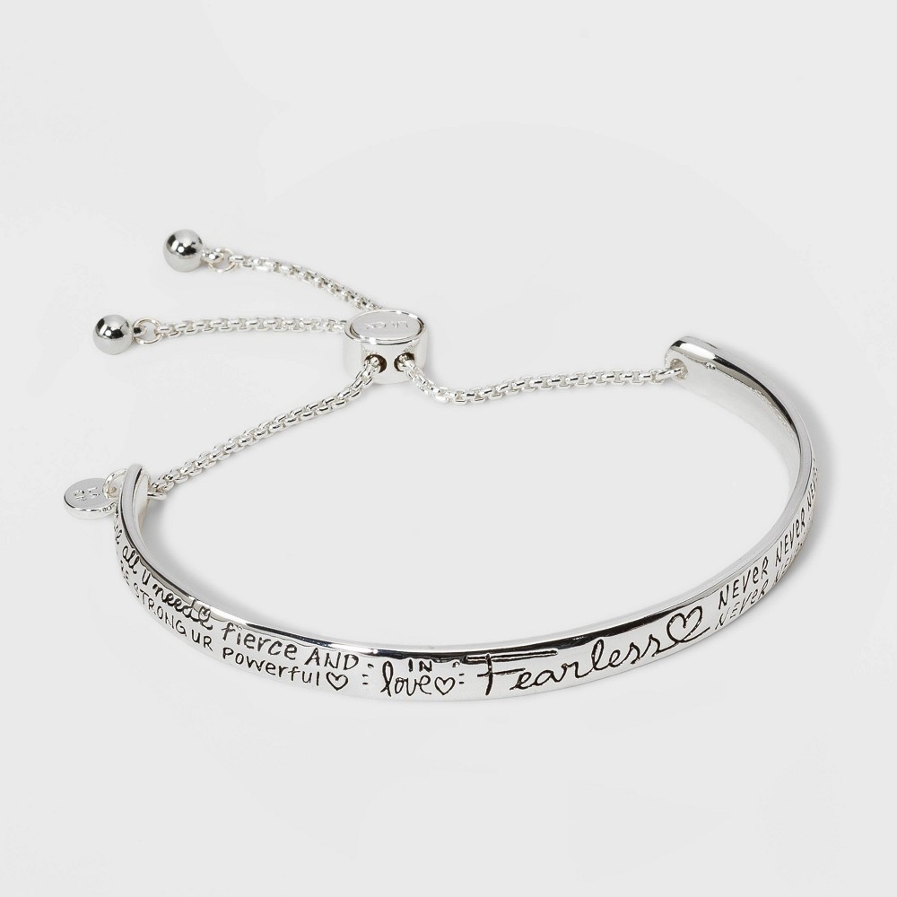Silver Plated "Fearless" Graffiti Design Adjustable Bolo Bangle ...