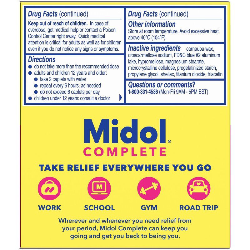 Midol On the Go Menstrual Symptom Relief with Acetaminophen Tablets ...
