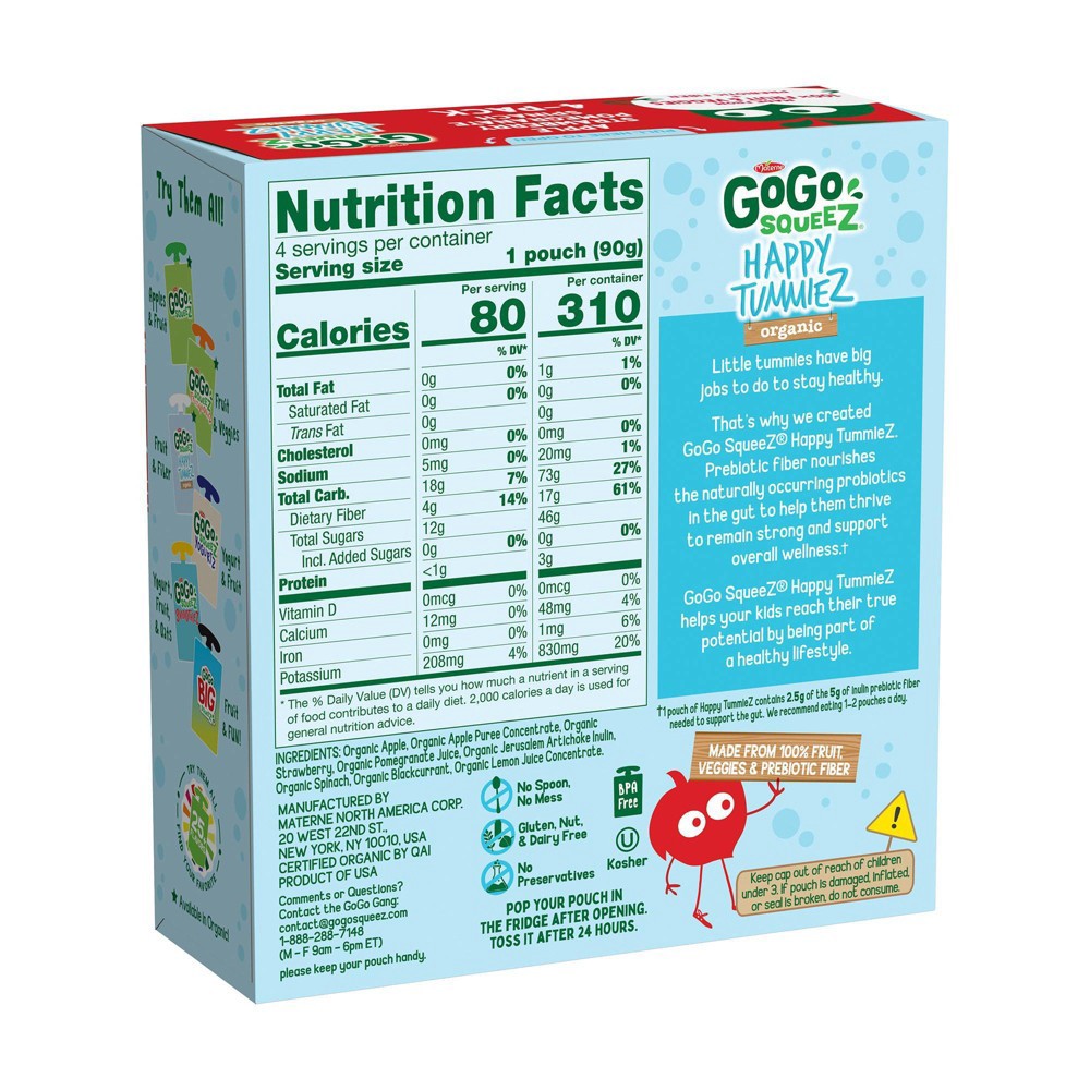 GoGo SqueeZ Happy TummieZ Organic Apple Strawberry Pomegranate Spinach ...