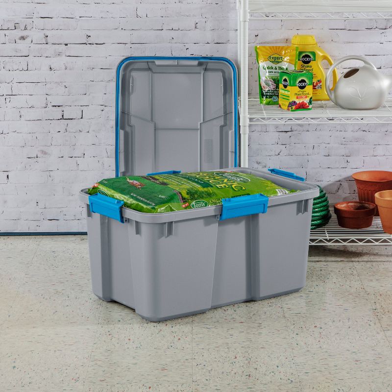Sterilite 30gal Gasket Tote Gray with Blue Latches: Plastic Storage Bin ...