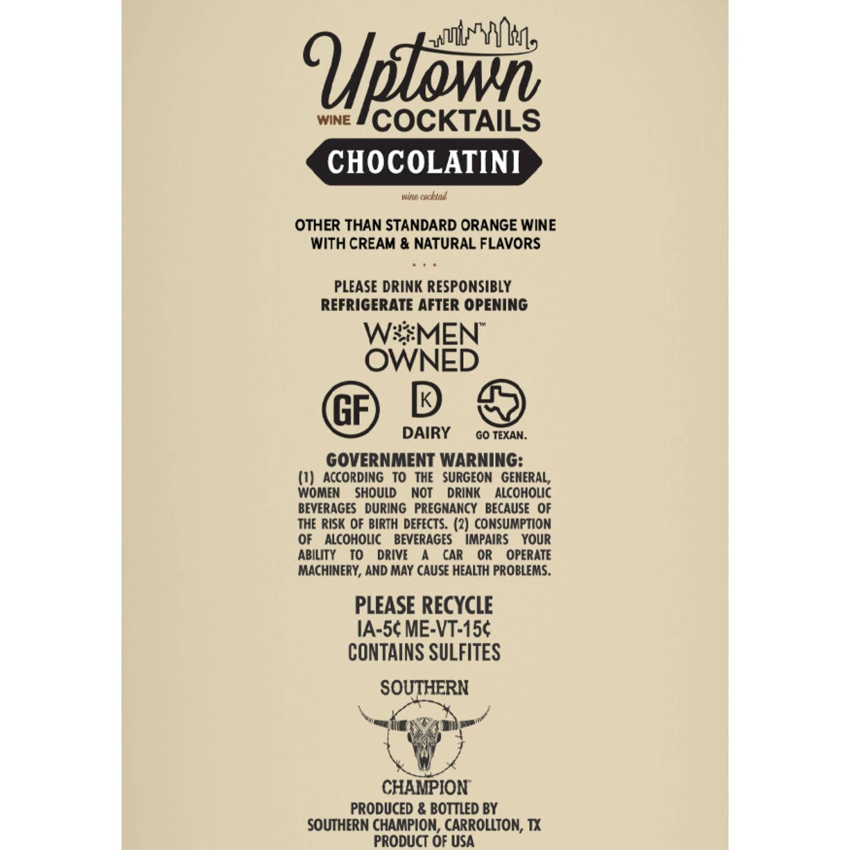 Uptown Cocktails Uptown Chocolatini Wine Cocktails - 1.5L Bottle 1.5 ...