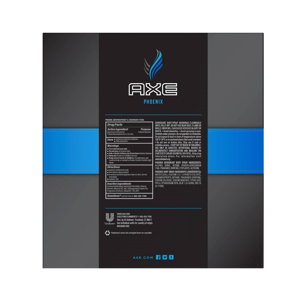 AXE Phoenix Body Wash + Antiperspirant & Deodorant + Body Spray Gift ...