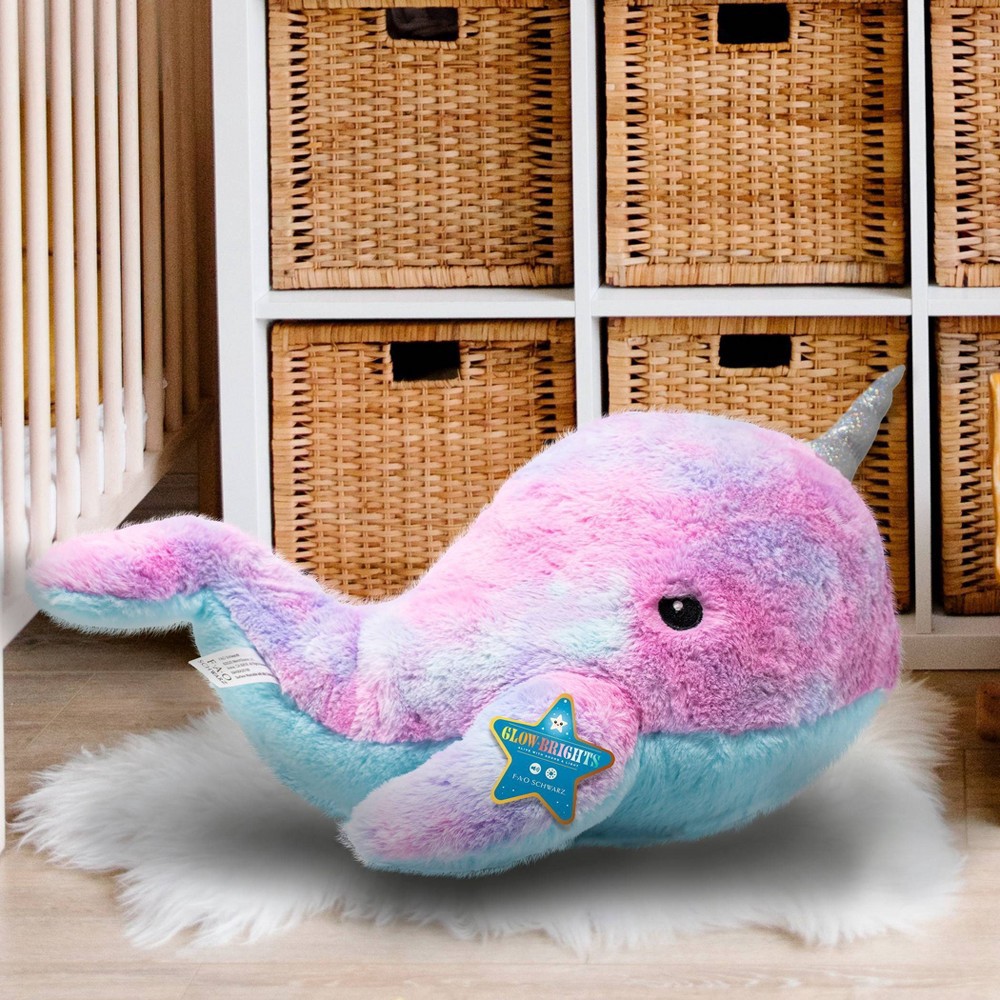 FAO Schwarz Glow Brights Toy Plush LED with Sound Narwhal 17" Stuffed ...