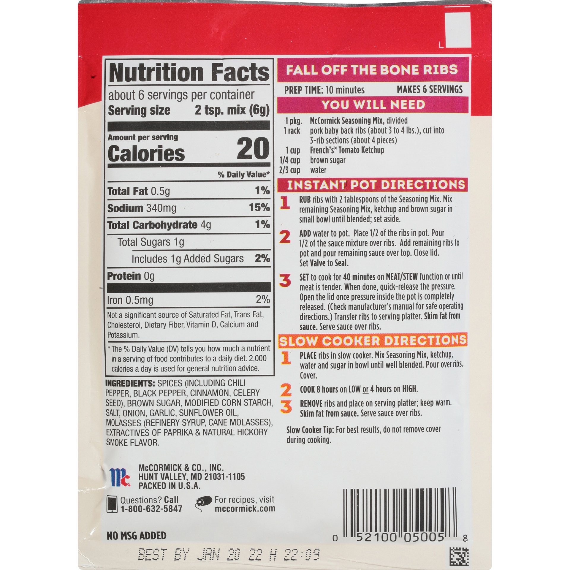 McCormick Fall Off The Bone Ribs Instant Pot Seasoning Mix 1.25 oz | Shipt