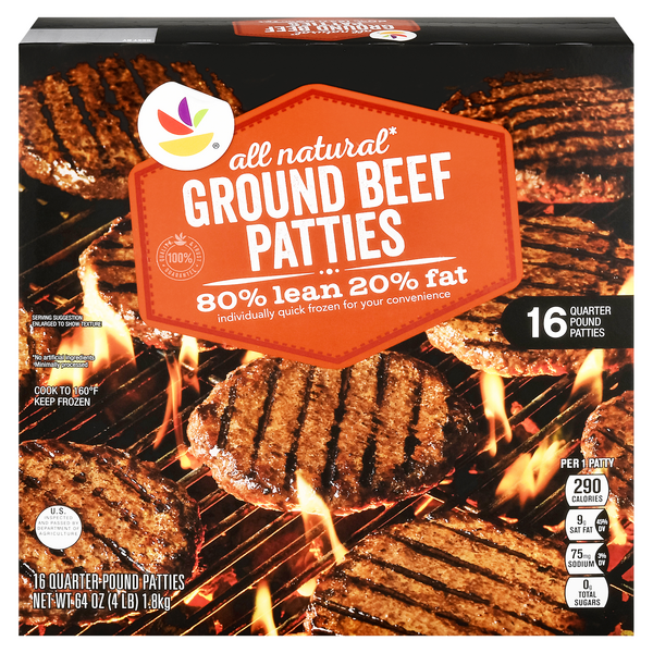Giant Natural 80% Lean 20% Fat Ground Beef Patties - 16 ct Frozen 16 ct ...