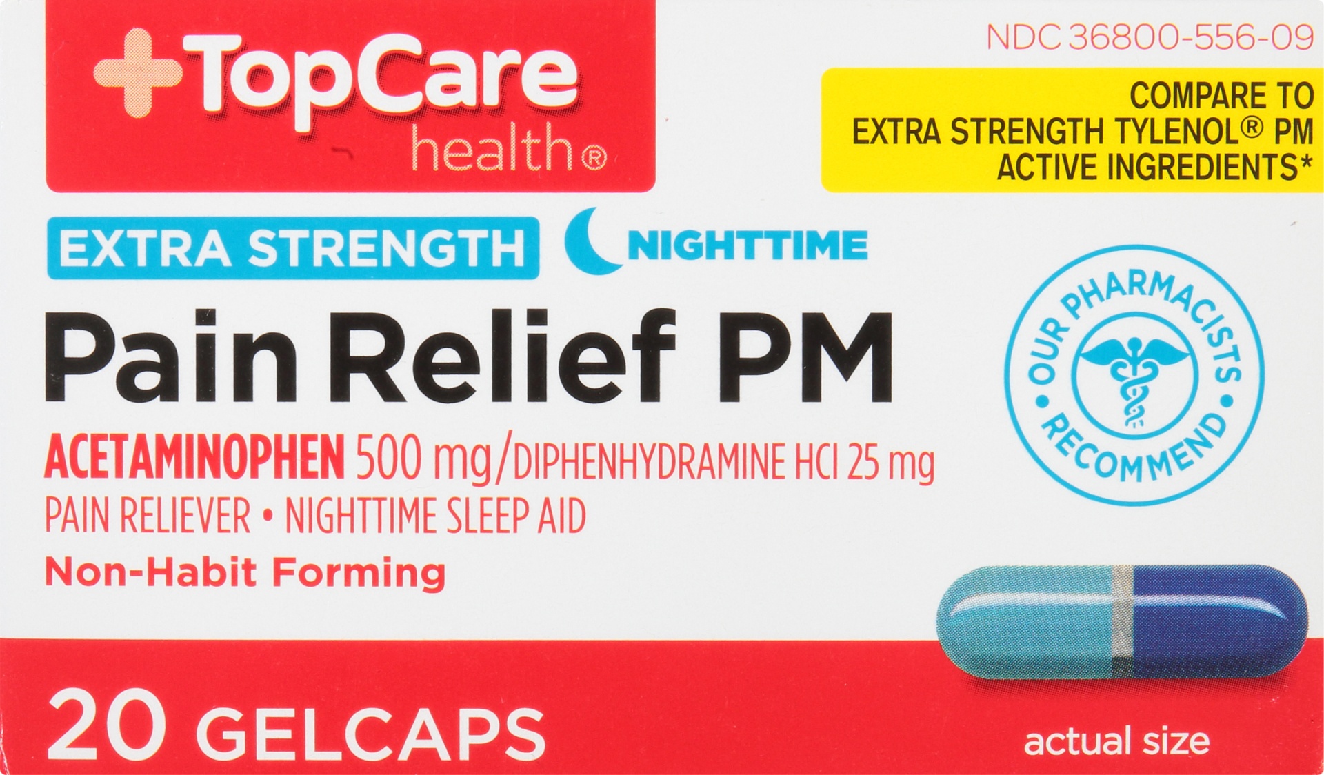 TopCare Extra Strength Pain Relief Pm Acetaminophen, Diphenhydramine ...