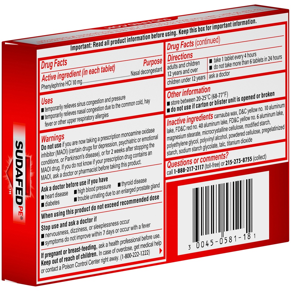 Sudafed PE Sinus Congestion Tablets 18 ct | Shipt