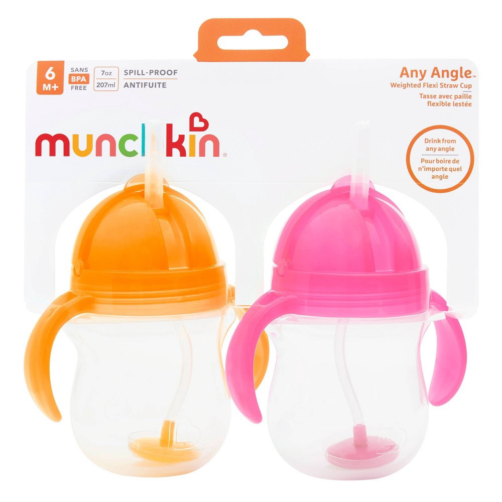 Munchkin Any Angle Click Lock Weighted 2pk Straw Trainer Cup - 7oz ...