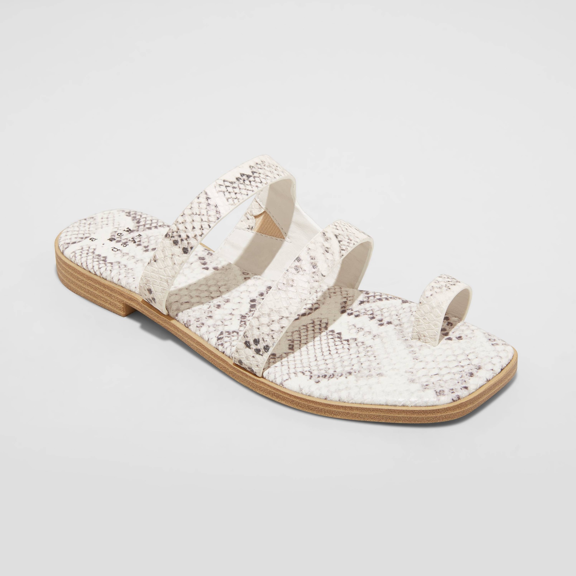 Women's Marilyn Snake Print Toe Loop Slide Sandals - A New Day White 7. ...