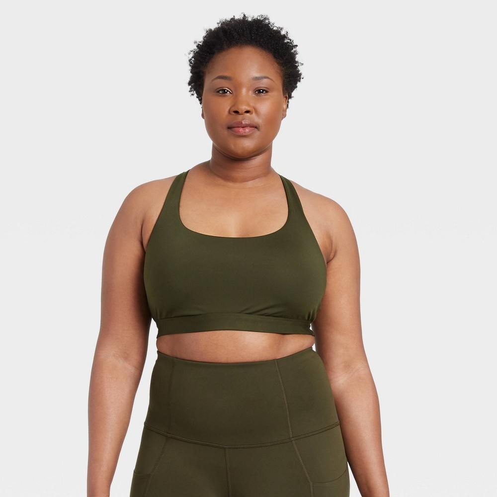 Women's Medium Support T-Back Bra - All in Motion Olive Green S 1 ct ...
