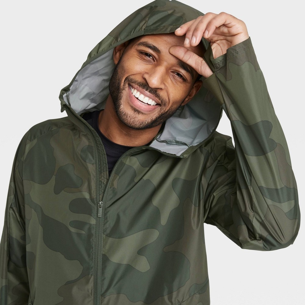 Men's Camo Print Windbreaker Jacket - All in Motion Olive Green L 1 ct ...