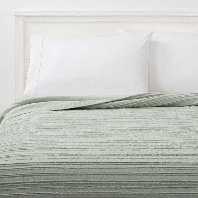 Full/Queen Clipped Texture Quilt Light Sage Green - Threshold 1 ct | shipt